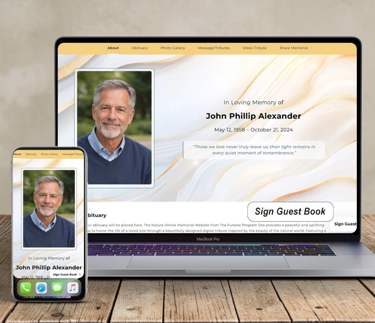 Memorial Website - White Marble Online Memorial Web Page – The Funeral ...